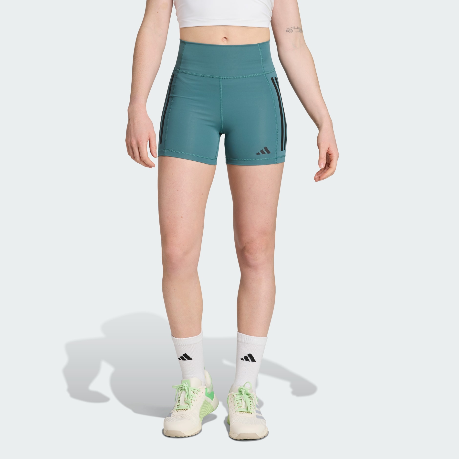 Clothing - Optimé 3-Stripes 1/4 Short Leggings - Green | adidas South Africa