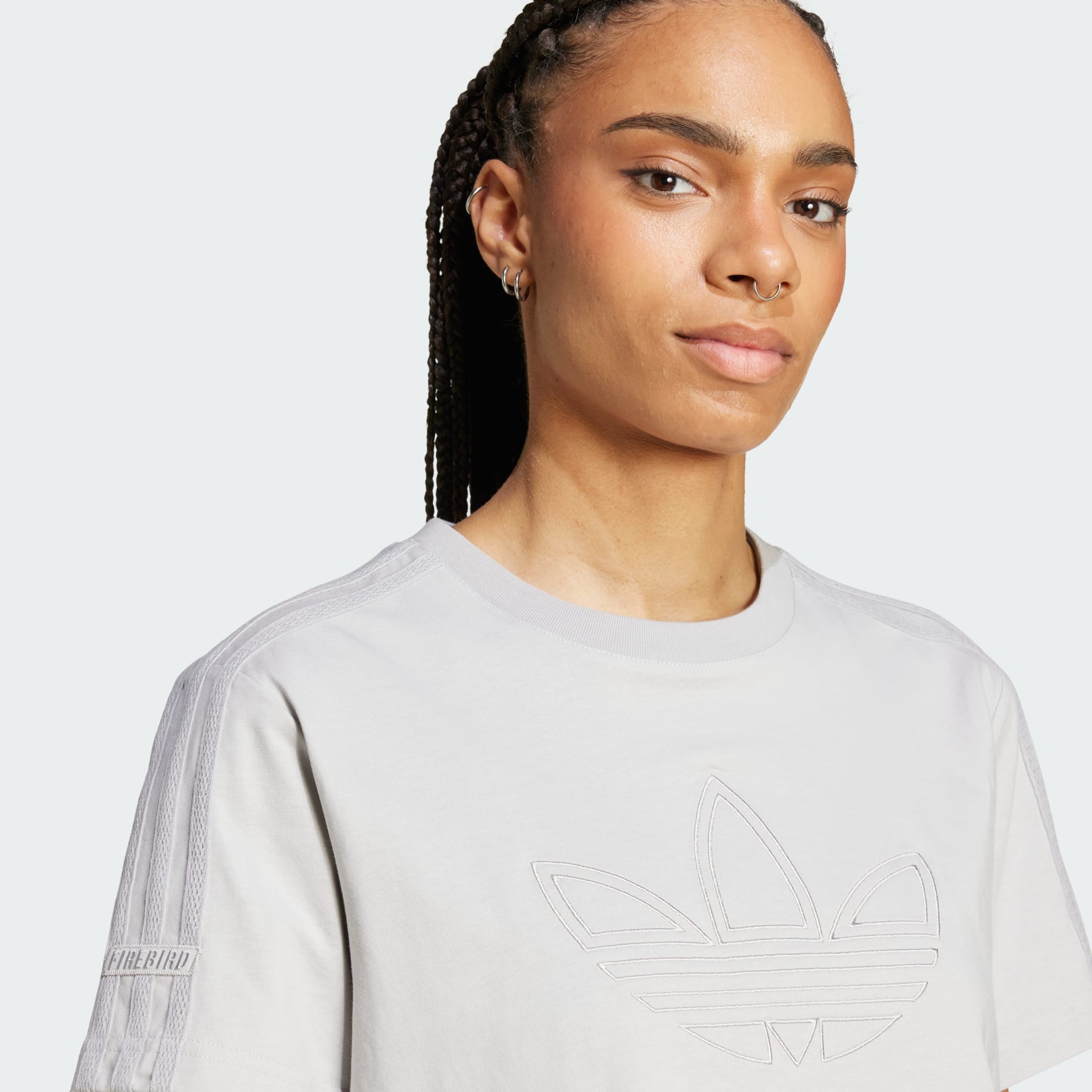 Clothing - Firebird Trefoil Crop Tee - Grey | adidas South Africa