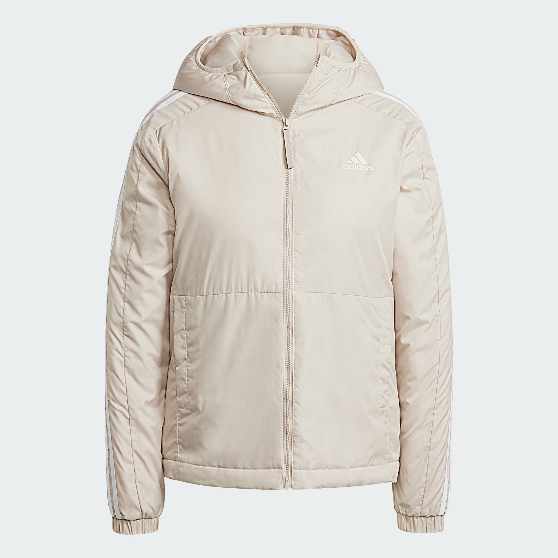 adidas Sportswear - Essentials 3-Stripes Insulated Hooded Jacket - Beige | adidas South Africa