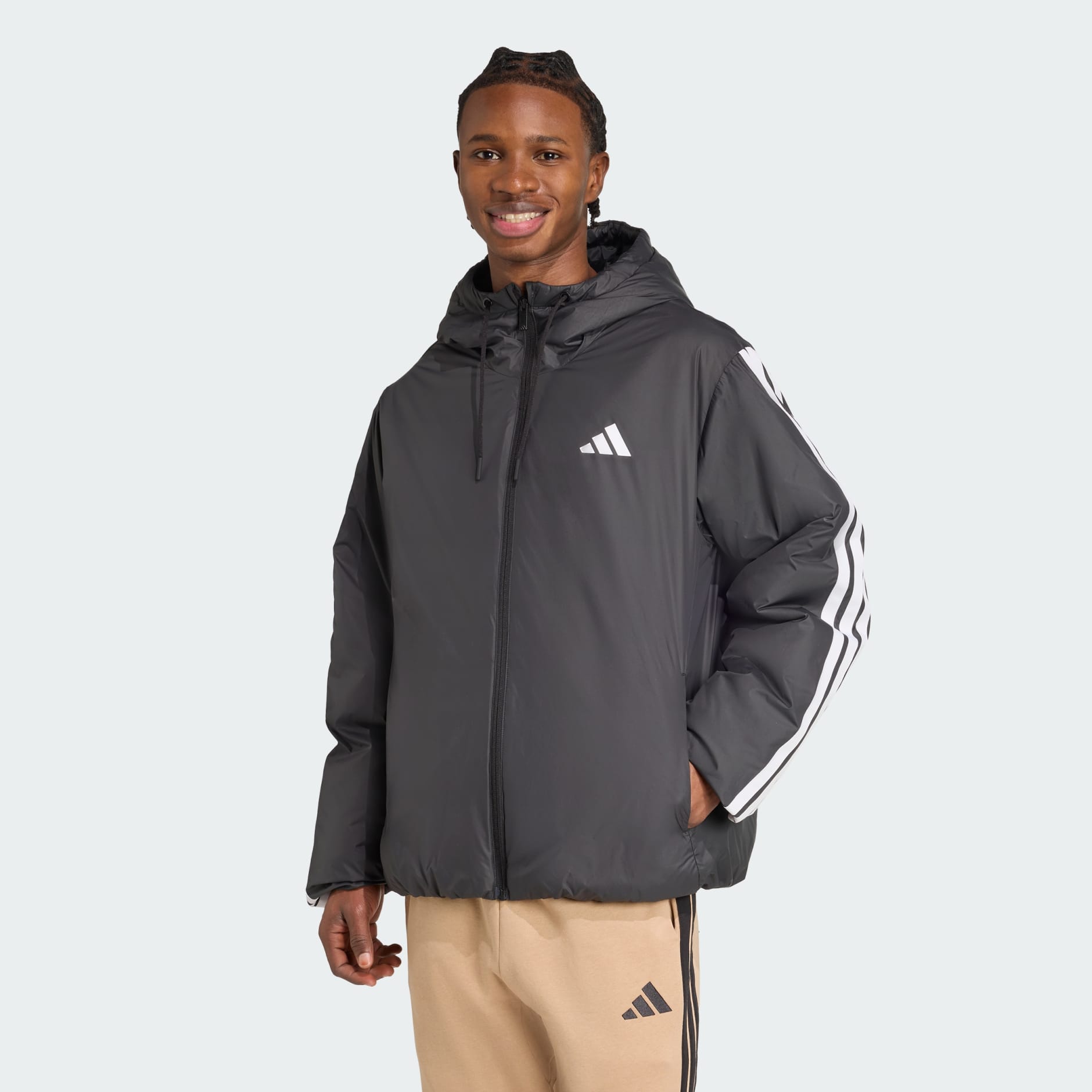 Clothing - Essentials CLIMAWARM 3-Stripes Insulated Hooded Jacket - Black | adidas Oman