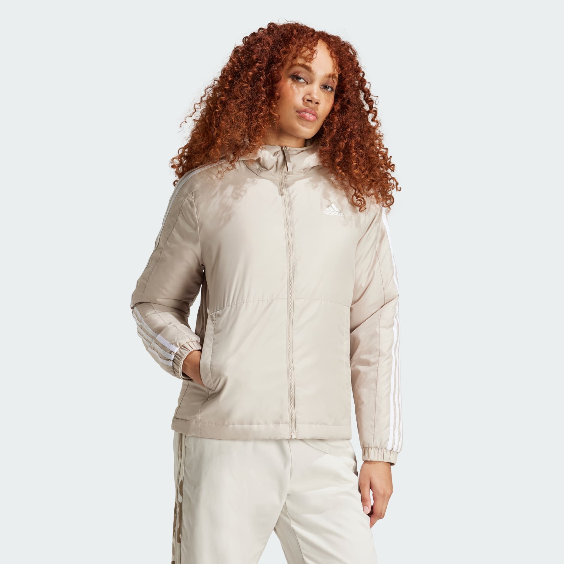 adidas Sportswear - Essentials 3-Stripes Insulated Hooded Jacket - Beige | adidas South Africa