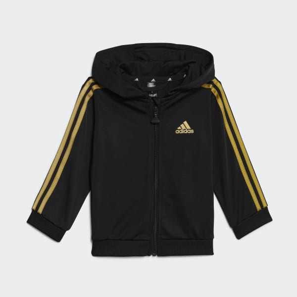 adidas Essentials Shiny Hooded Track Suit - Black | adidas Australia