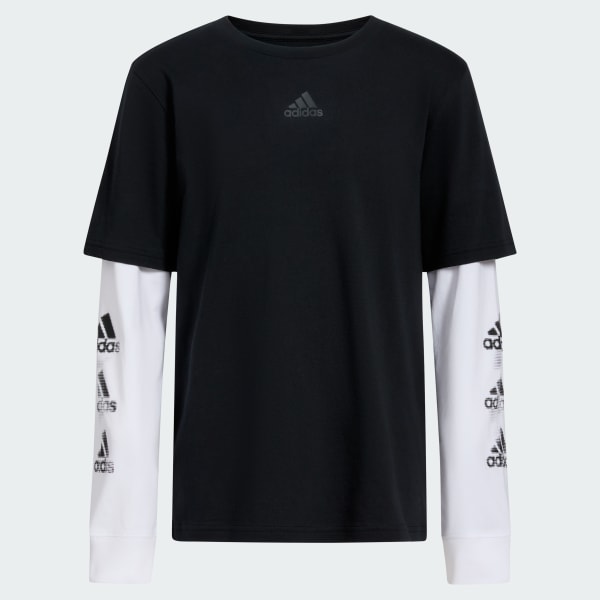 adidas Long Sleeve Layered Logo Stack Tee - Black | Free adidas Long Sleeve Layered Logo Stack Tee - Black | Free