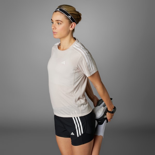 adidas Own the Run 3-Stripes Tee - Pink | Free Shipping with adiClub ...