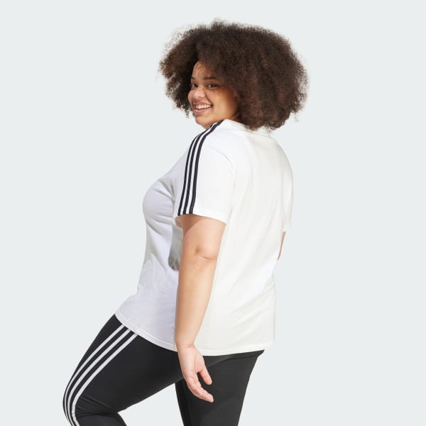 adidas Essentials Slim 3-Stripes Tee (Plus Size) - White | adidas Australia