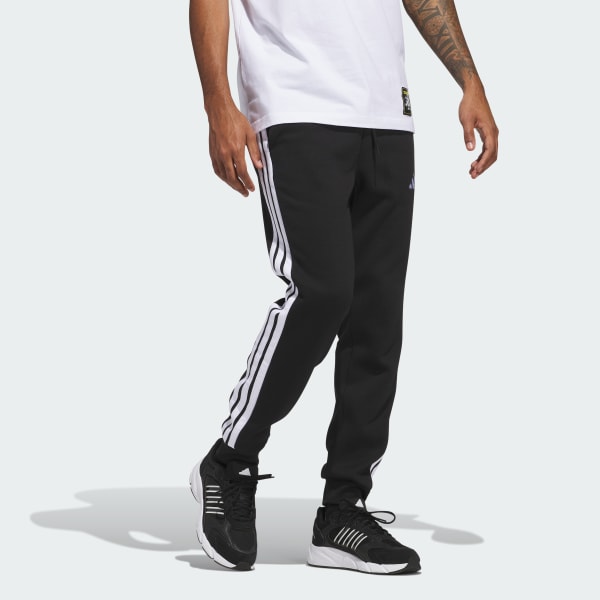 adidas Essentials 3-Stripes Fleece Pants - Black | adidas Australia