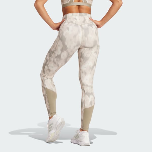 adidas Optime Essentials Allover Print Flower Tie-Dye Leggings - Beige ...