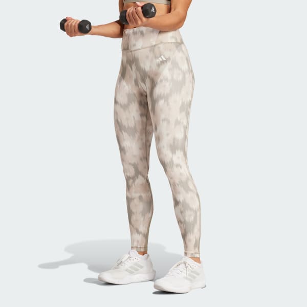 adidas Optime Essentials Allover Print Flower Tie-Dye Leggings - Beige ...