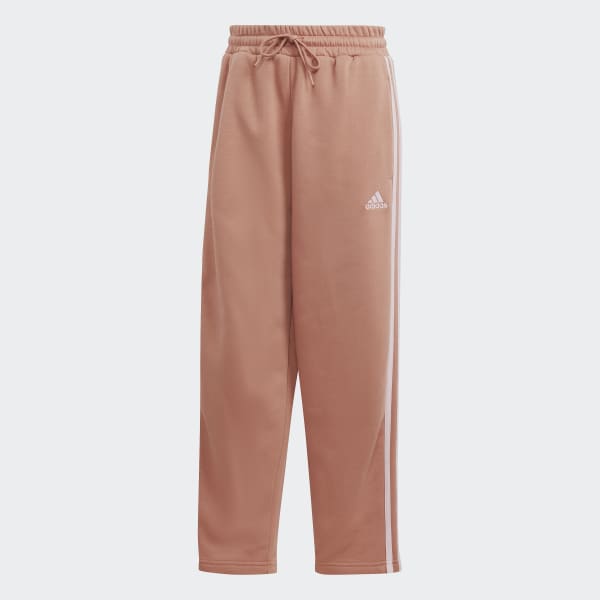 adidas Essentials 3-Stripes Open Hem Fleece Pants - Brown | Free ...