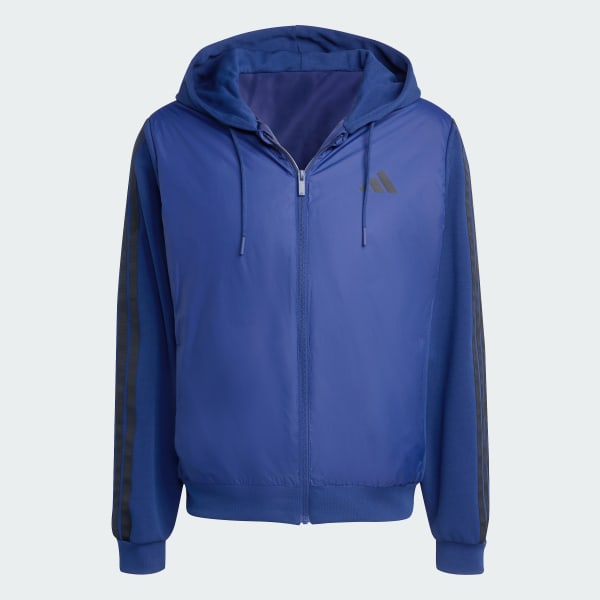 adidas Essentials CLIMAWARM 3-Stripes Insulated Hooded Hybrid Jacket - Blue | Free Shipping with ...