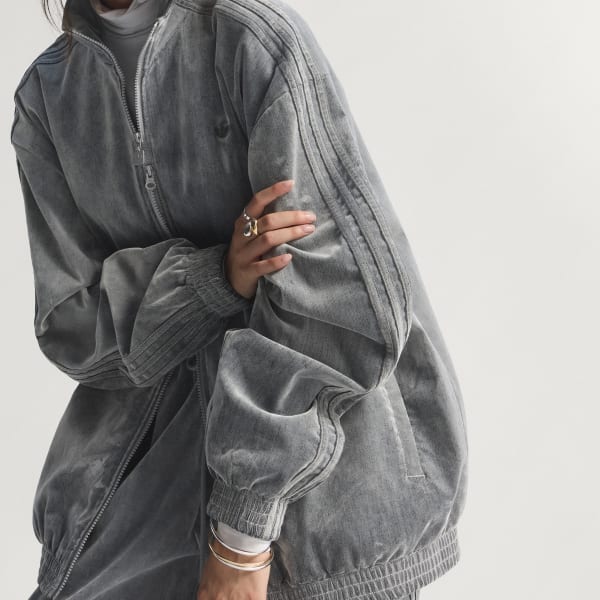 adidas Brushed Twill Oversized Firebird Track Jacket - Grey | Free ...