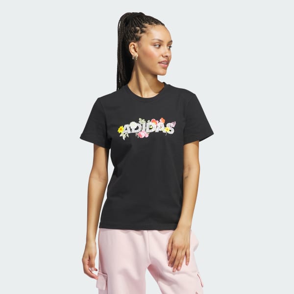 adidas Floral Mesh Graphic Tee - Black | Free Shipping with adiClub ...
