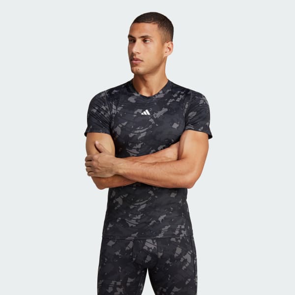 adidas Techfit Allover Print Training Tee - Black | Free Shipping with ...
