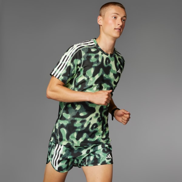 adidas Own the Run 3-Stripes Allover Print Shorts - Green | Free ...
