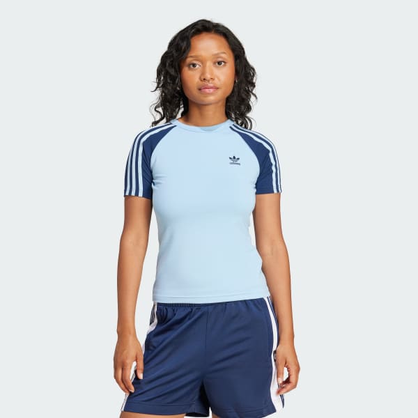 adidas Adicolor 3-Stripes Raglan Slim T-Shirt - Blue | adidas UK