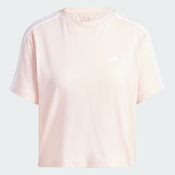 Camiseta Cropped Malha Simples Essentials 3-Stripes - Rosa adidas ...