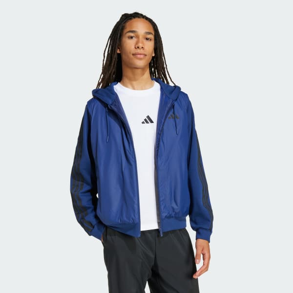 adidas Essentials CLIMAWARM 3-Stripes Insulated Hooded Hybrid Jacket - Blue | Free Shipping with ...