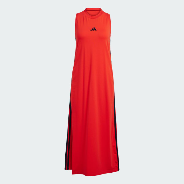 adidas Essentials 3-Stripes Long Racerback Dress - Red | adidas UK