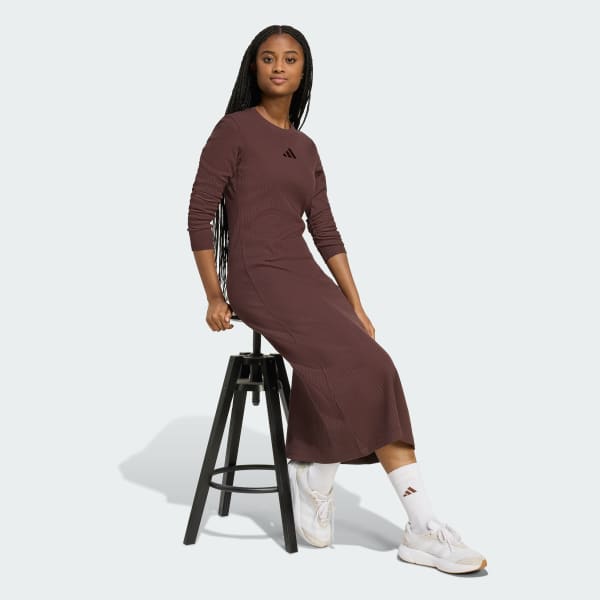 adidas ALL SZN Winterized Long Dress - Brown | Free Shipping with ...