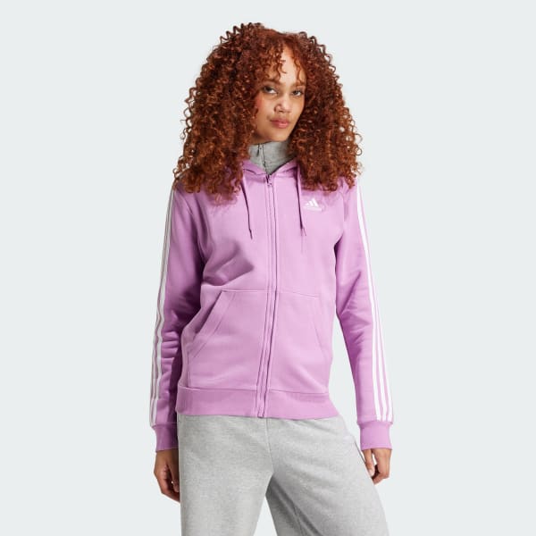 adidas Essentials 3-Stripes Full-Zip Fleece Hoodie - Purple | Free ...