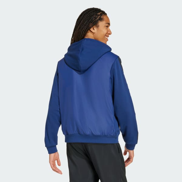 adidas Essentials CLIMAWARM 3-Stripes Insulated Hooded Hybrid Jacket - Blue | Free Shipping with ...