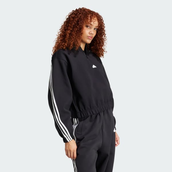 adidas Future Icons Three Stripes 1/4 Zip Top - Black | adidas UK