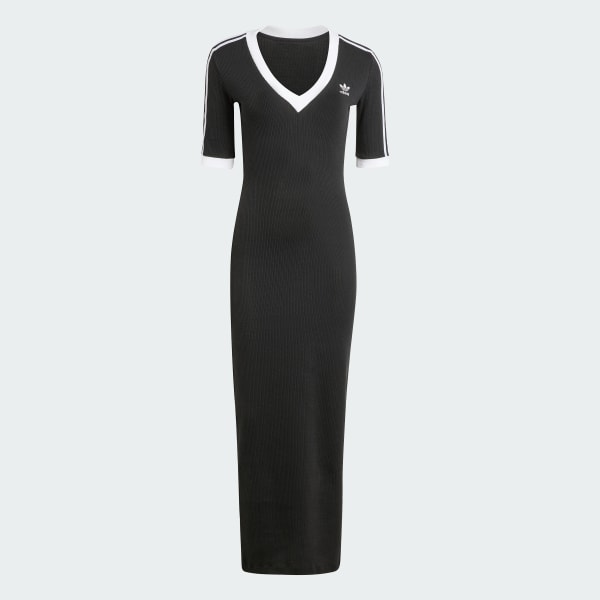adidas Adicolor 3-Stripes Knit V-Neck Dress - Black | adidas Australia