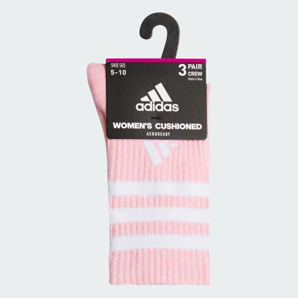 adidas Cushioned 3-Stripes Crew Socks 3-Pack - Pink | Free Shipping ...