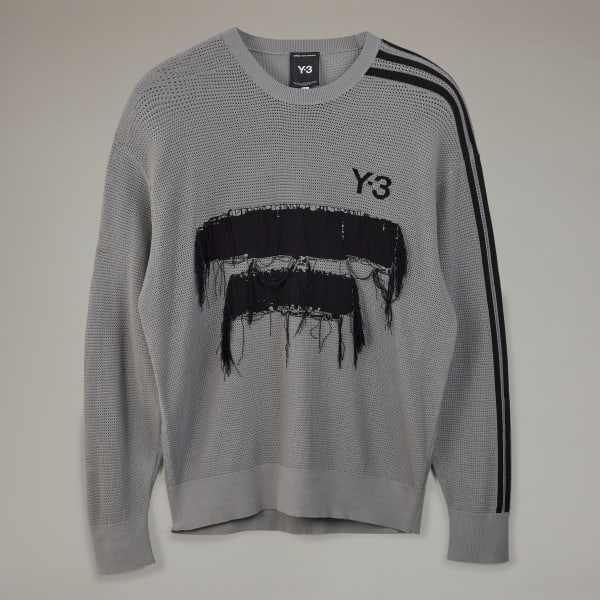 adidas Y-3 Graphic Knit Crew Sweater - Grey | Free Shipping adidas Y-3 Graphic Knit Crew Sweater - Grey | Free Shipping