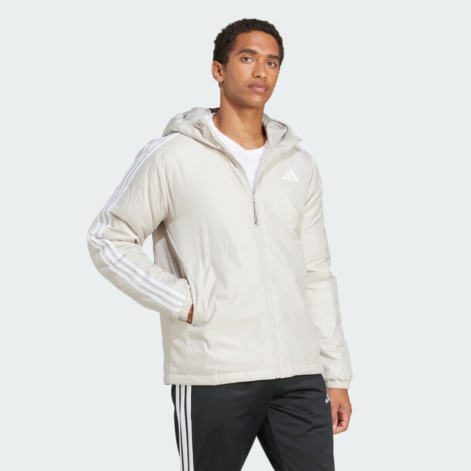 Clothing - Essentials 3-Stripes Insulation Hooded Jacket - Beige | adidas South Africa