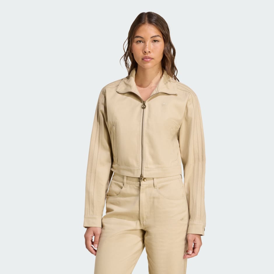 Clothing - Firebird Twill Crop Track Top - Beige | adidas South Africa