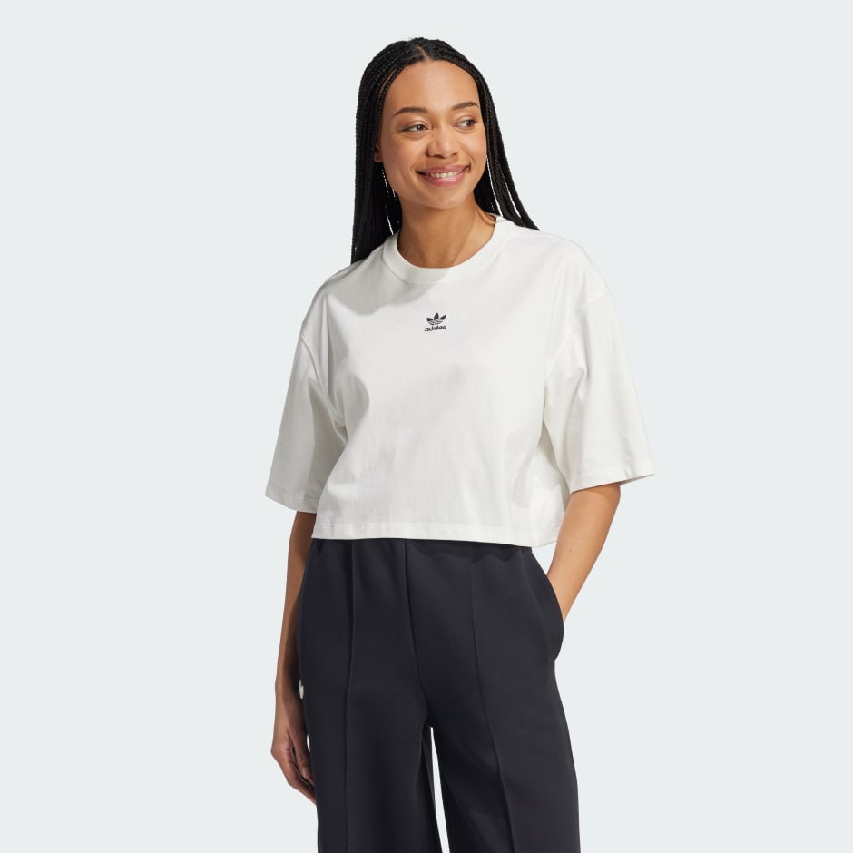 CLOTHING - Essentials Crop Tee - White | adidas Oman