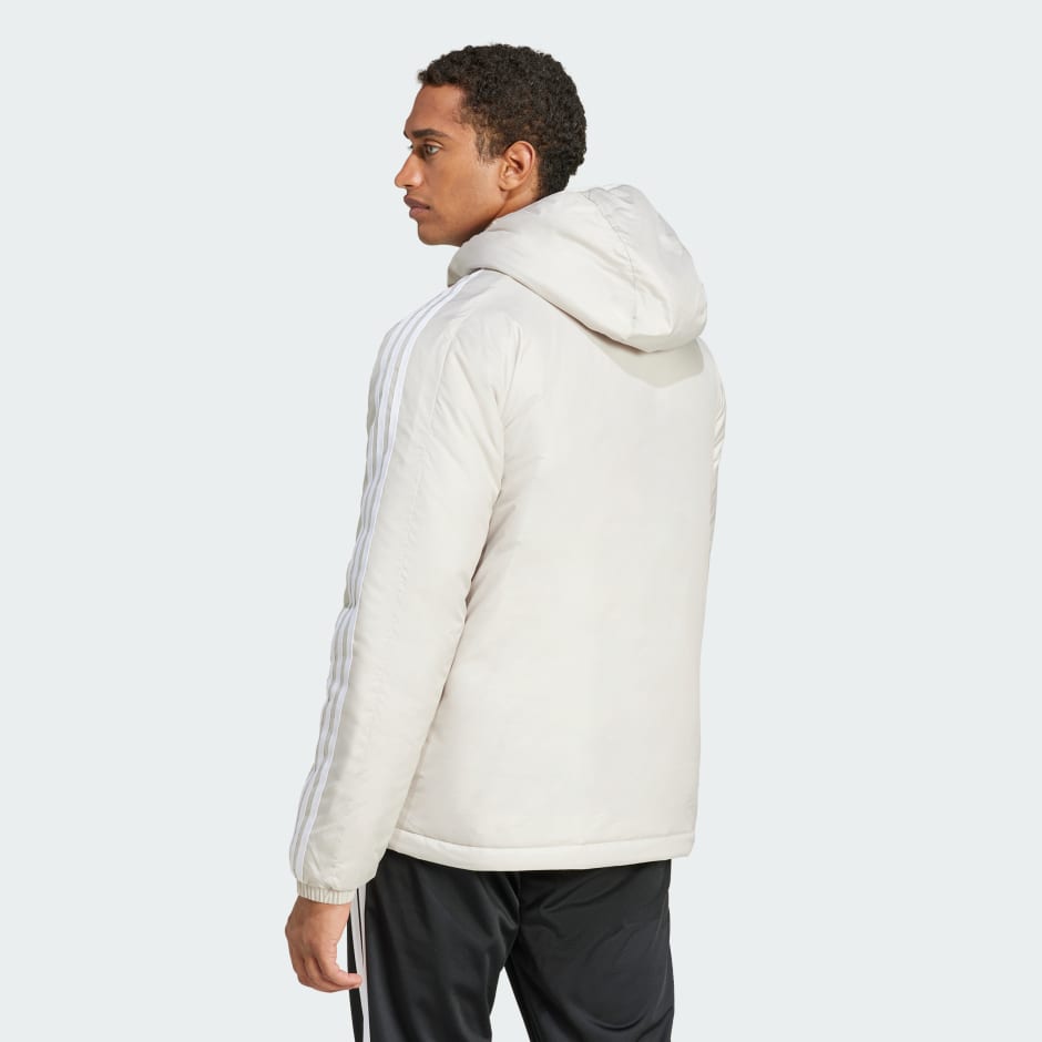 Clothing - Essentials 3-Stripes Insulation Hooded Jacket - Beige | adidas South Africa