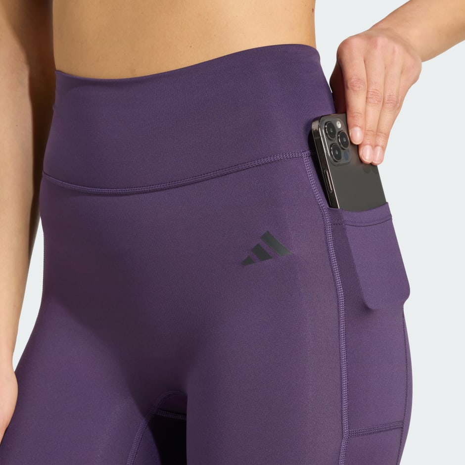 Clothing - Optimé Essentials No Front Rise Seam 7/8 Leggings - Purple | adidas South Africa